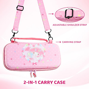 RHOTALL Case Compatible with Nintendo Switch/Oled Carry Case 2 in 1 Shoulder & Hand Strap, Protective Hard Portable Travel Carry Case Shell Pouch for Nintendo Switch/Oled Console & Accessories