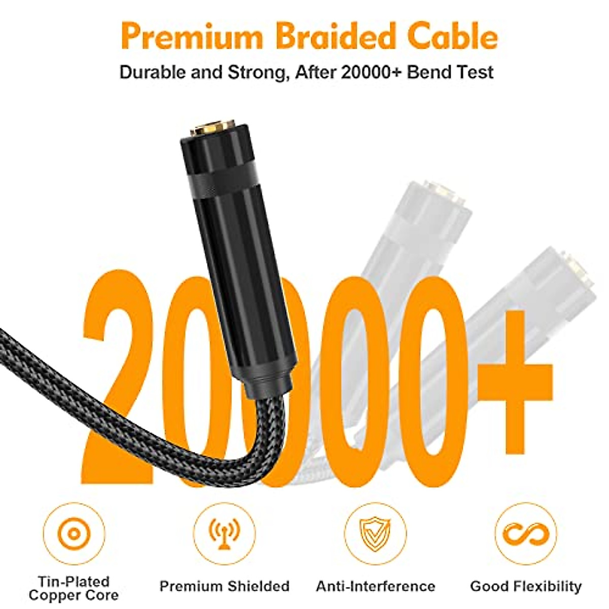 HOSONGIN 1/4 TRS Stereo Jack to Dual 1/4 TS Mono Y-Splitter Insert Cable, Nylon Braided Jacket Gold-Plated Plug Double Shielding Cable, 1 Feet