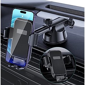 Car Phone Holder Mount, [Military-Grade Suction & Super Sturdy Base] 3 in 1 Universal Phone Mount For Car Dashboard Windshield Air Vent Hands Free Car Phone Mount for iPhone Android All Smartphone