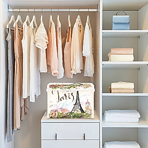 DOMIKING Paris Eiffel Tower Collapsible Rectangular Storage Bins with Lids Decorative Lidded Basket for Toys Organizers Fabric Storage Boxes with Handles for Pet/Children Toys Clothes Nursery