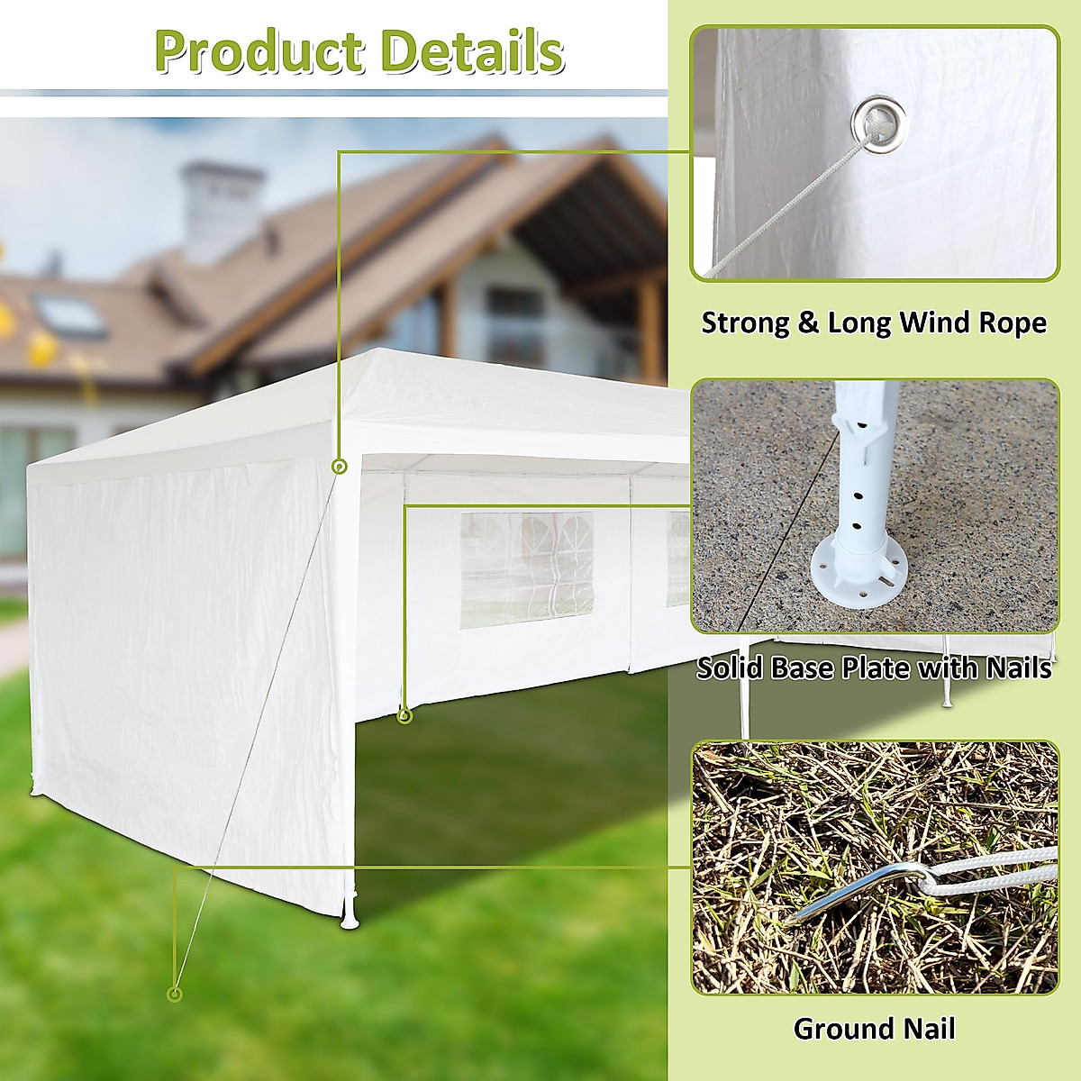 Tents for Parties(10'*30'), Outdoor Party Tent & Transparent Windows, White Large Canopy Tent with Walls for Wedding, Birthday, Event, Garden, Backyard (3-5d delivery)