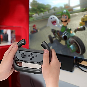 EIMGO 2 x Steering Wheels for Nintendo Switch Joy-Con Racing Game Controller Attachments Handle Grips Set (Flat-bottom, Black)