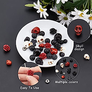 arricraft 203 Pcs Skull Gemstone Beads Kits, Natural Lava Rock Synthetic Turquoise Cross Beads Flower Rose Beads and Tibetan Style Beads for Jewelry Making Bracelets Necklaces DIY Crafts