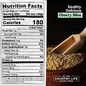 Country Life Vegan Cheez Mix, Made with Organic Ingredients, Instant, Plant-based, Cheddar Cheese Substitute Perfect for Mac&Cheese, Burgers, and Veggies 12.5oz