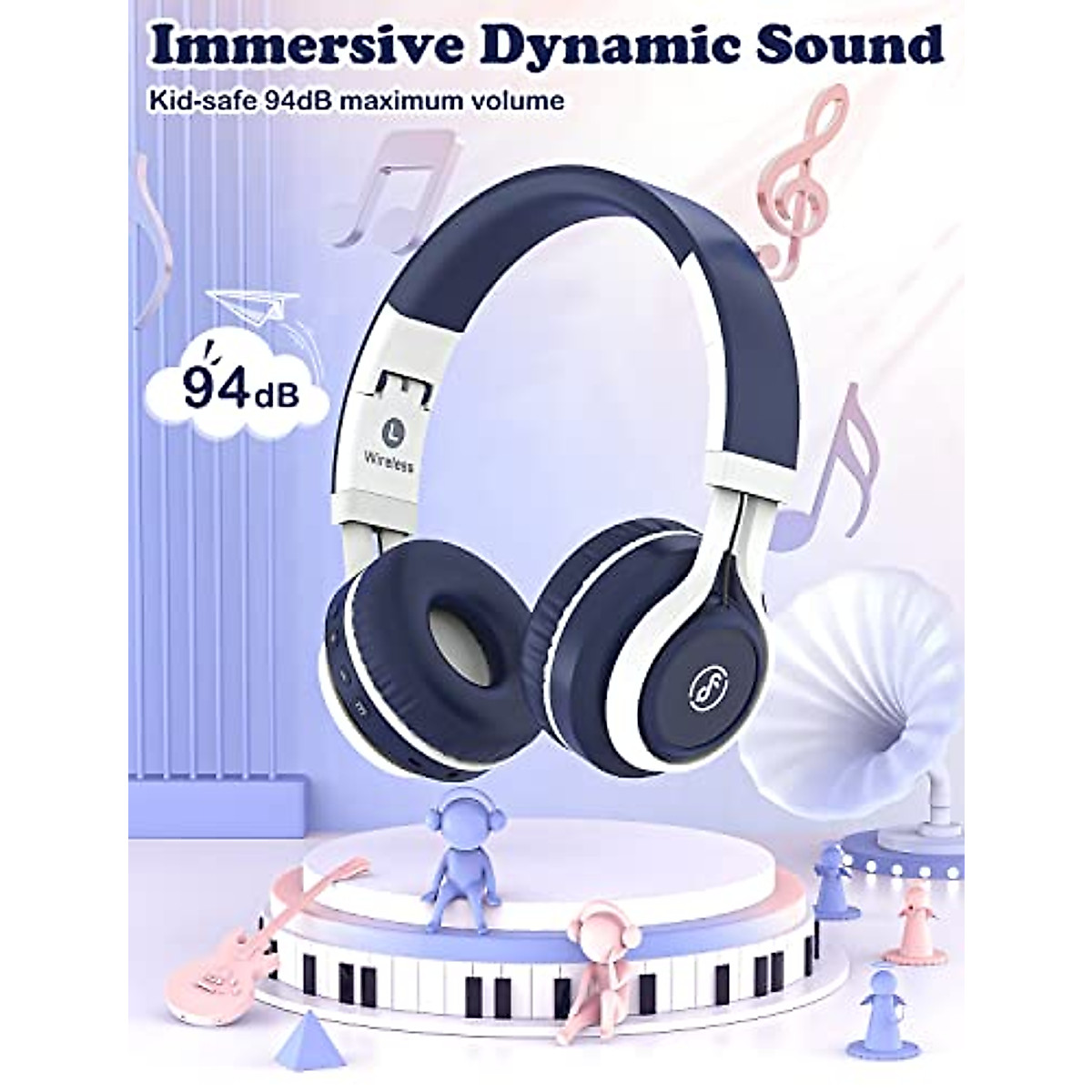 Kids Bluetooth Headphones- Kids Headphones Wireless of 22H Playtime with Mic, Steoro Sound, Bluetooth 5.0, Foldable, Rechargable On-Ear Kids Headsets for Children Study Tablet Airplane Travel, 2pack