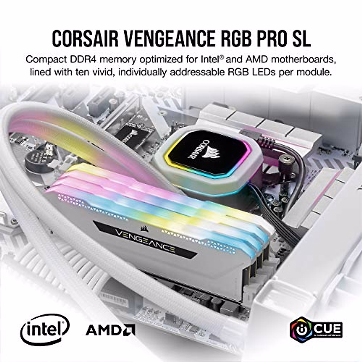 Corsair Vengeance RGB Pro SL 16GB (2x8GB) DDR4 3200 (PC4-25600) C16 1.35V Desktop Memory - White (CMH16GX4M2E3200C16W)