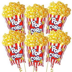6 Pcs Popcorn Balloons,31 Inch Popcorn Foil Balloons for Kids,Carnival Party Decorations Movie Popcorn Balloon for Birthday Baby Shower Carnival Movie Night Themed Party Decorations (Yellow)