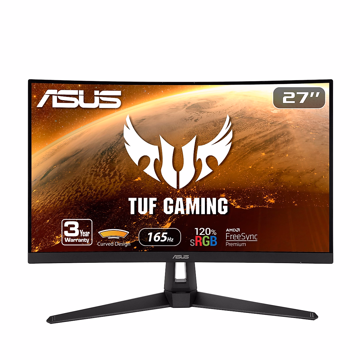 ASUS TUF Gaming VG27VH1B 27” Curved Monitor, 1080P Full HD, 165Hz (Supports 144Hz), Extreme Low Motion Blur, Adaptive-sync, FreeSync Premium, 1ms, Eye Care, HDMI D-Sub (Renewed)