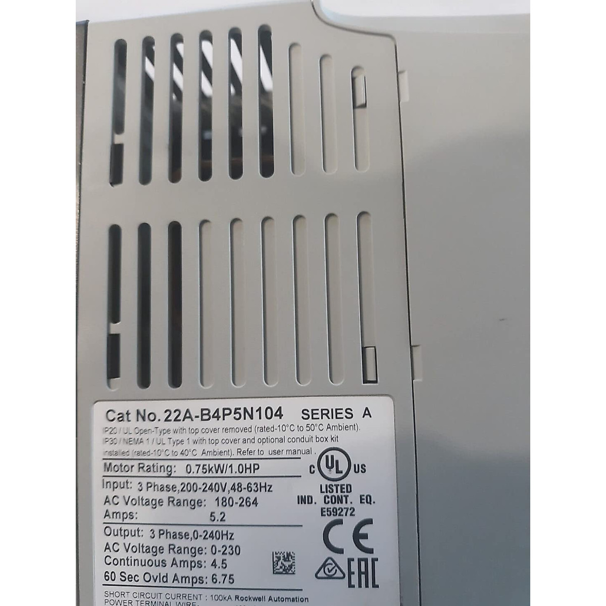 22A-B4P5N104 PowerFlex 4 AC Drive 240V 0.75KW VFD Sealed in Box 1 Year Warranty