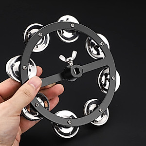 Facmogu 5.5 Inch Mountable Cymbal Hi-hat Tambourine with Single Row 8-pair Stainless Steel Jingles 37cm/1.5in, Drum Set Tambourine with Wing Nut Mount & Durable Alloy Construction for Hihats - Black