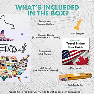 RV State Sticker Travel Map of the United States & Canada | ACIMONE Map Sticker of States & Provinces Visited Map | Anti-fade & Waterproof RV Vinyl Decals | 50 States in 47 Stickers & 13 Provinces in