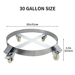 Drum Dolly for 30 Gallon Drums, Barrel Dolly with 4 Swivel Caster Wheels, Heavy Duty Steel Frame Drum Cart with Brake for Workshops, Factories, Warehouses (30 Gallon 4 Wheels)