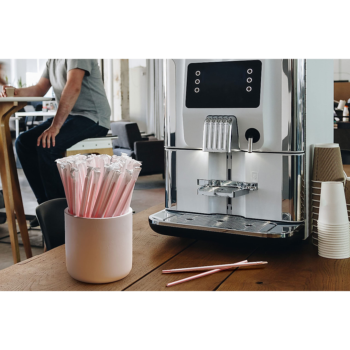 [500] Cocktail Plastic Straws Stirrers, Individually Wrapped (Paper Wrapped), These are 5.75" BPA Free Disposable Colored Cocktail/Coffee Stir Sticks