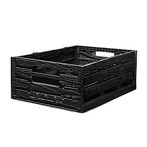 Alco Designs Collapsible Storage Bin/Container: Grated Wall Utility Basket/Tote, Durable, Long-Lasting, Wooden Designed Plastic (Small 24x16x4.1", Black)