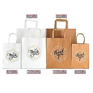 OSpecks 50 Count Small Thank You Gift Bags Bulk with Handle, Brown Kraft Paper Bags for Retail Shopping, Wedding, Goodies, Merchandise for Customers or Guests, Size 5.25 x 3.75 x 8 Inches