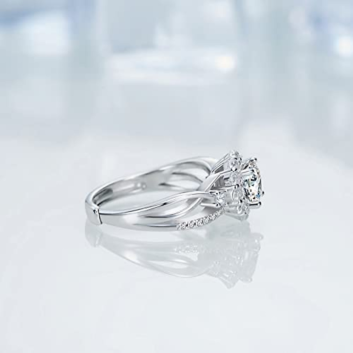 Atylyk 1 Carat Moissanite Adjustable Engagement Ring Wedding Promise 925 Sterling Silver Solitaire Rings for Women (Flower Ring)