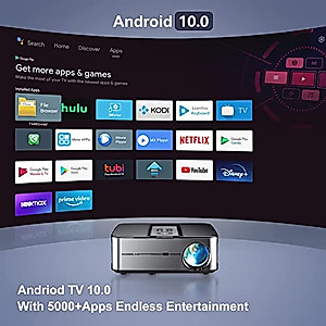 Smart Projector 5G WiFi Bluetooth, Artlii Play3 Outdoor Movie Projector 4K Supported, Android TV 10, Google Voice Assistant, Full HD Native 1080P Projector with Built-in Netflix, YouTube, Prime Video