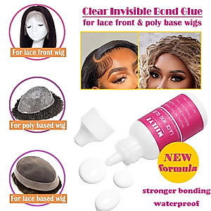 Wig Adhesive and Glue Remover Set, Invisible Waterproof MIILYE Hair Replacement Bonding Glue + Solvent, Strong Hold for Lace Front Wig and Poly Hairpieces, Toupee, Cosmetic Hair Systems