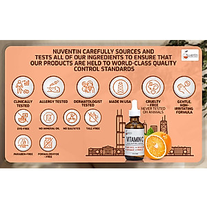 Nuventin Pure Vitamin C Facial Serum Skin Care Anti-Aging Moisturizer Vitamin C Face Booster W/Antioxidants For Dry Skin, Age Spots, Sun Damaged Skin, Wrinkle Repair, & Uneven Skin Tone, 1.75 Fl Oz