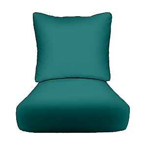 RSH DECOR: Deep Seating Cushion with Pillow Back | 23" x 24” Seat | Water and Fade-Resistant Spun Fabric | Outdoor Chair Cushion Set for Patio Furniture | Peacock