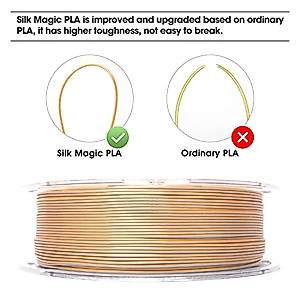 eSUN Silk Magic PLA Filament 1.75mm, Shiny Silk Dual Color Co Extrusion 3D Printer Filament, 1KG (2.2 LBS) Spool 3D Printing Color Change Filament for 3D Printers, Metallic Gold Silver