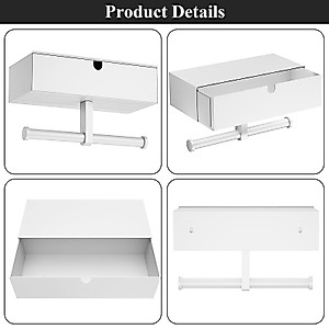 Tindbea Toilet Paper Holder with Storage - Stainless Steel Wall Mounted Toilet Paper Holder with Shelf, Flushable Wipes Holer Dispenser, Tampon Storage for Bathroom, Double Tissue Roll Holder, White