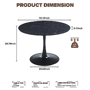 Ufurpie 42" Round Dining Table,Faux Marble Table Top,Black Tulip Table Metal Base Pedestal Table for 4-6 Person,Pre Assembled End Table Leisure Coffee Table