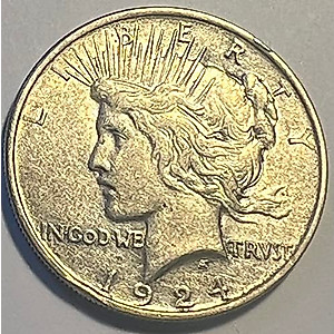 1924 P Silver Peace Dollar Dollar AU Fine Details Condition