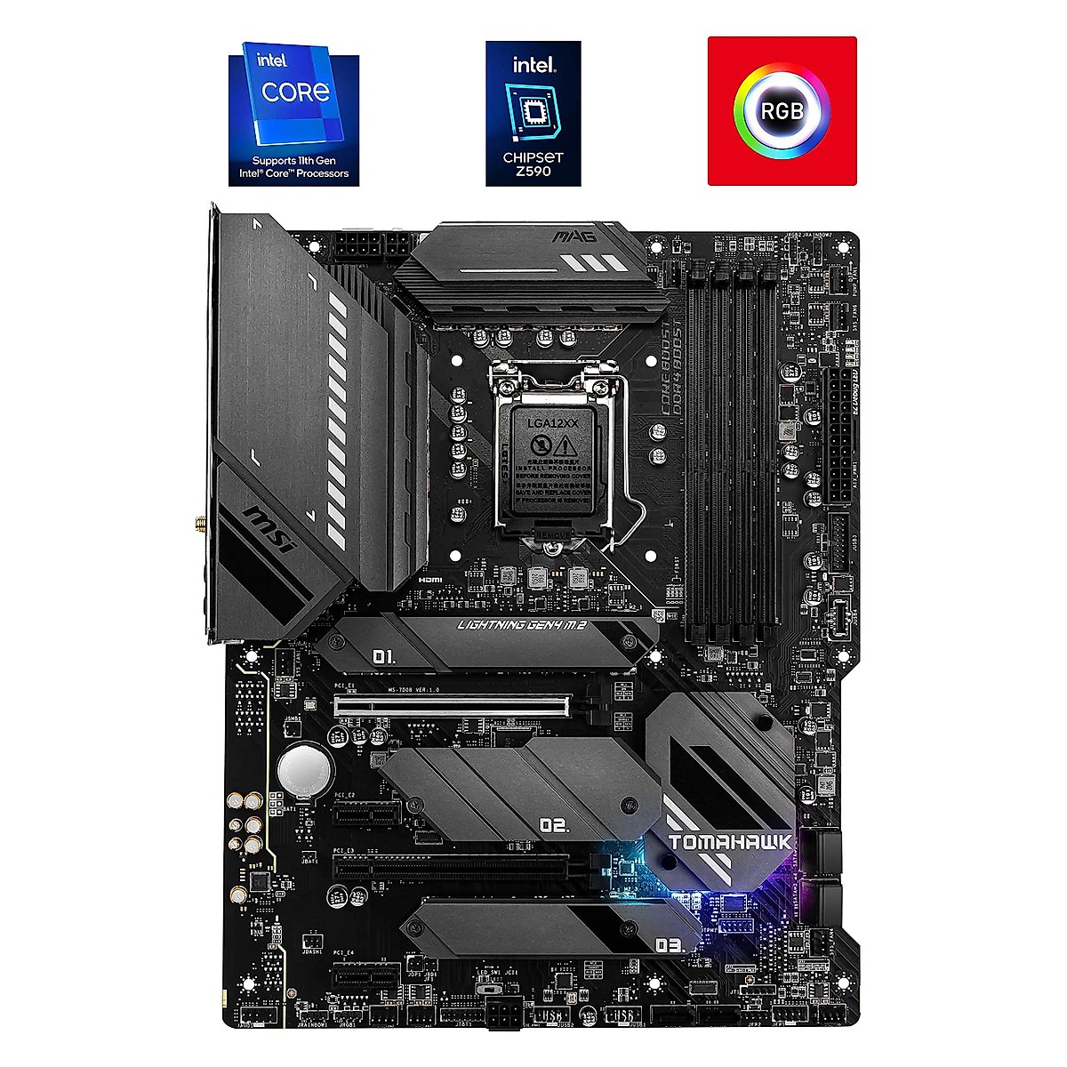 MSI MAG Z590 Tomahawk WiFi Computer Gaming Motherboard (ATX, 11th/10th Gen Intel Core, LGA 1200 Socket, DDR4, PCIe 4, CFX, M.2 Slots, USB 3.2 Gen 2, Wi-Fi 6E) Intel PC Motherboards (Renewed)