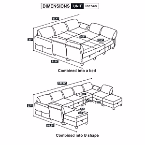 WinJoy 138 Inches 9 Seats Corduroy Storage Modular Sofa, U-Shaped Navy Blue Sectional Sofa with Ottomans for Living Room, Luxury Modular Couch Bed