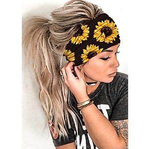 Catery Boho Headbands Stretch Head Bands Wide Turban Headwraps Yoga Headband Fashion Hair Bands for women and Girls Pack of 3 (A Sunflower)