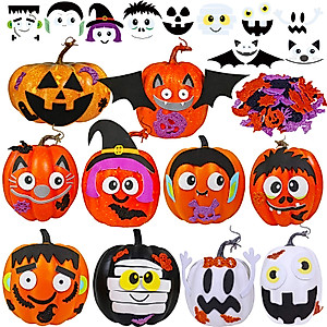 Supla 30 Kits Halloween Funny Face Pumpkin Decorating Craft Kits Decorates 30 Pumpkins Foam Jack-O'-Lantern Self-Adhesive Glitter Halloween Stickers for Kids Pumpkins Art Project Classroom Activity