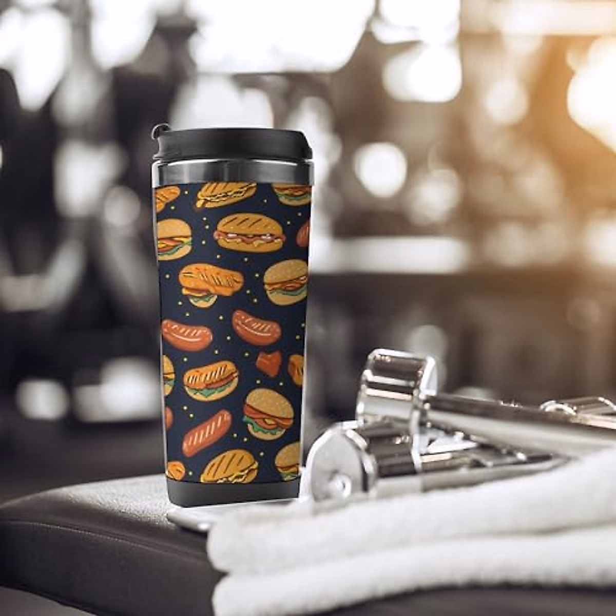 Hot Dogs Chicken Drumsticks Burgers Travel Coffee Mug Reusable Insulated Drinking Cup with Lid for Home Outdoor Works 13 Oz