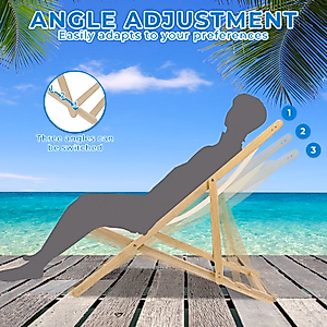 ketive Patio Lounge Chairs Set of 2 Adjustable Outdoor Wooden Sling Chairs, Made of Acacia Wood and Oxford Cloth, 250 lbs Capacity, Foldable and Easy to Carry for Patio and Indoor Use