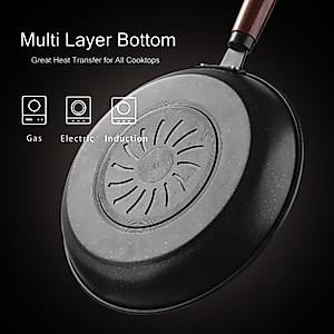 MAXCOOK Non Stick Frying Pan 9 inch Small Nonstick Skillet Induction Gas Cooktops Wooden Handle
