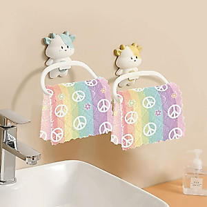 ACICS Peace Symbol Peace Sign Rainbow Flowers Kitchen Towels Dishcloths Set 11 X 11 inch Set of 6 Bulk Cotton Kitchen Towels Set Dish Towels for Washing Drying Dishes Dish Rags Super Soft