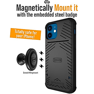 Scooch® for iPhone 12 Mini Case with Card Holder, Wingmate Wallet Case with Hidden Card Slot and RFID Protection for 3 Cards, 10-Foot Drop Protection, Black