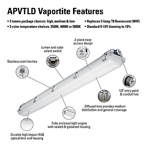Metalux Vaportite 4 ft. White Integrated LED Industrial Vaportite withSelectable CCT and Lumen