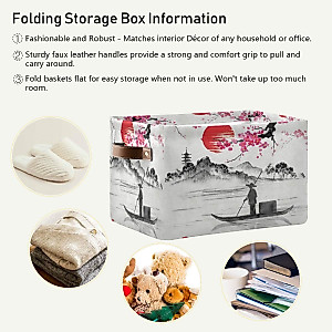 Storage Basket Cube Vintage Japanese Fisherman Large Collapsible Toys Storage Box Bin Laundry Organizer for Closet Shelf Nursery Kids Bedroom,15x11x9.5 in,1 Pack
