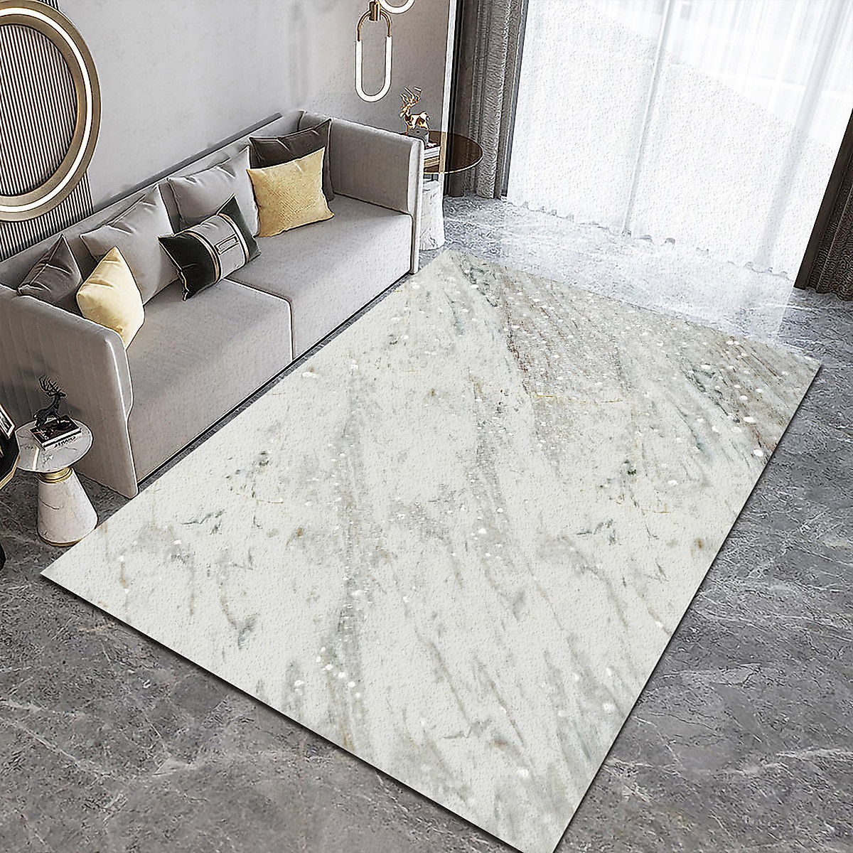Sparkling Diamond Gold Foil Marble Living Room Large Area Rugs, Elegant Gray French Style Home Decor Bedroom Carpet, Low Pile Soft Anti Slip Machine Washable Running Mat, Corridor Game Room-2ftx3ft
