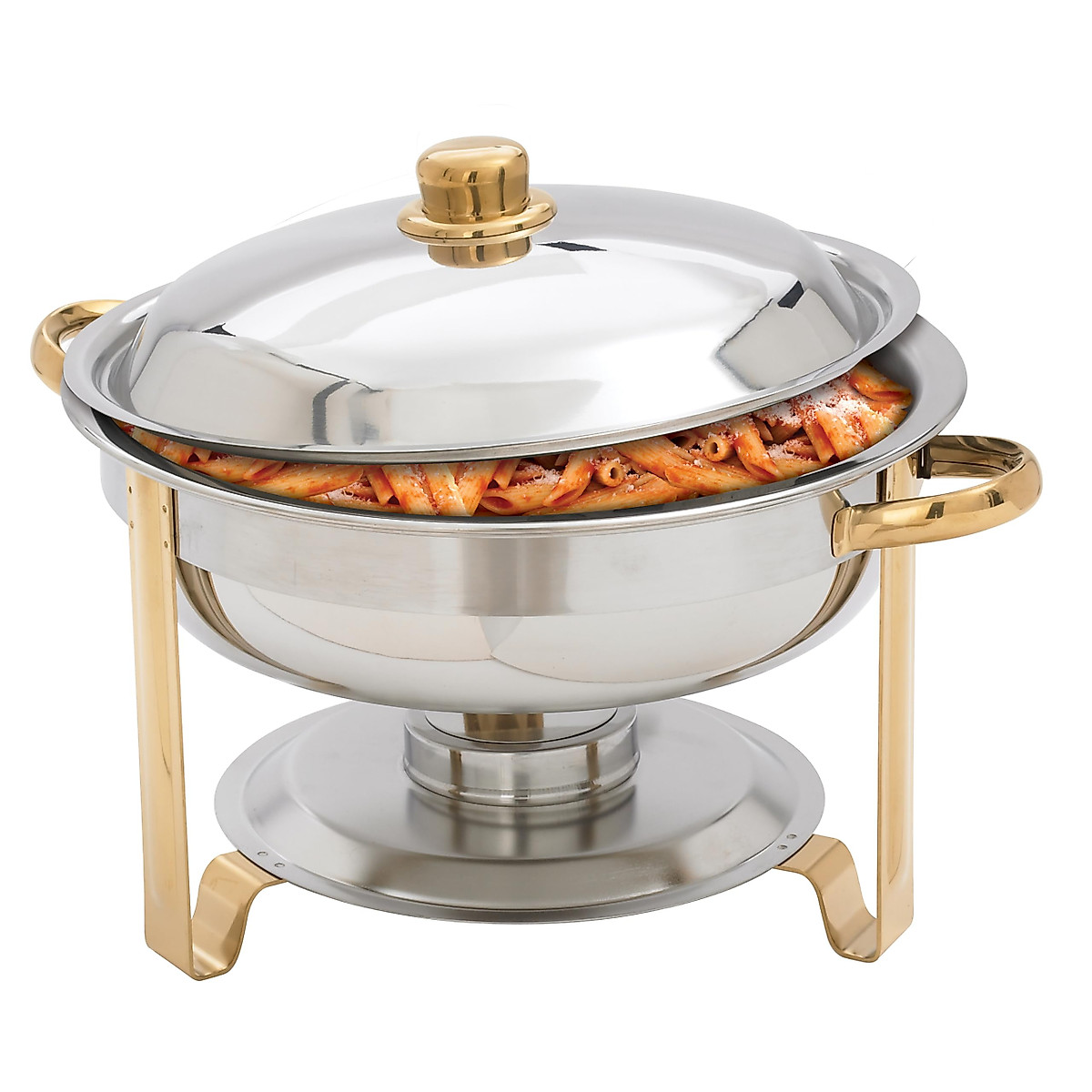 Winco Winware 4 Quart Round Stainless Steel Gold Accented Chafer