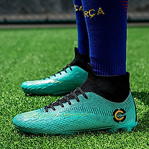 Men's Soccer Cleats Football Shoes Lightweight High-Tops Lace-Up Non-Slip Spikes Green EU 40