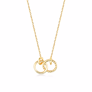 14k Real Gold Interlocking Circles Necklace for Women | 14k Gold Rings Necklaces | Intertwined Circles Pendant Necklaces | Dainty Round Geometric Jewelry | Gifts for Mom, 18"