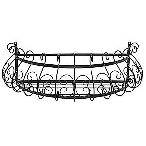 MyGift Wall-Mounted Black Metal Indoor Plant Box Basket with Scrollwork Design, Flower and Planter Pot Display Rack