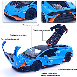 1:24 Alloy Diecast Car Model for Lamborghini Huracan STO 2021 Toy Car, Pull Back Vehicles Model Cars Toy for Kids 3 to 12 Years Old Gift Adult Collection Car Model with Light & Sound (Vibrant Blue)