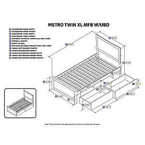 AFI Metro Twin Extra Long Platform Bed with Matching Footboard and Turbo Charger with Urban Bed Drawers in Espresso