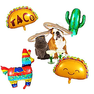 6 Pieces Mexican Fiesta Theme Party Balloons Mexican Taco Llama Cactus Jumbo Foil Balloons Mexican Fiesta Party Decorations for Cinco De Mayo Taco Bout Luau Party Birthday Baby Shower Supplies