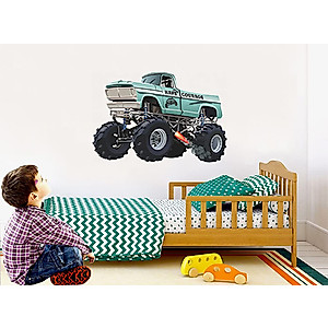 Monster Truck Wall Stickers Decals for Boy’s Bedroom, Gift for Boy's, Car Decor Wallpaper Mural for Nursery Classroom Kids Room