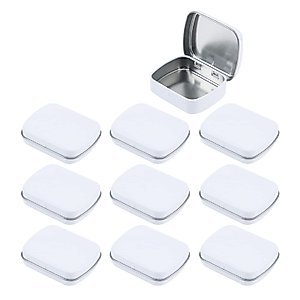 Antrader Metal Rectangular Empty Hinged Tins,10-Pack Home Storage Containers Organizer Mini Box with Hinged Lid,2.28 x 1.77 x 0.59 inch,White