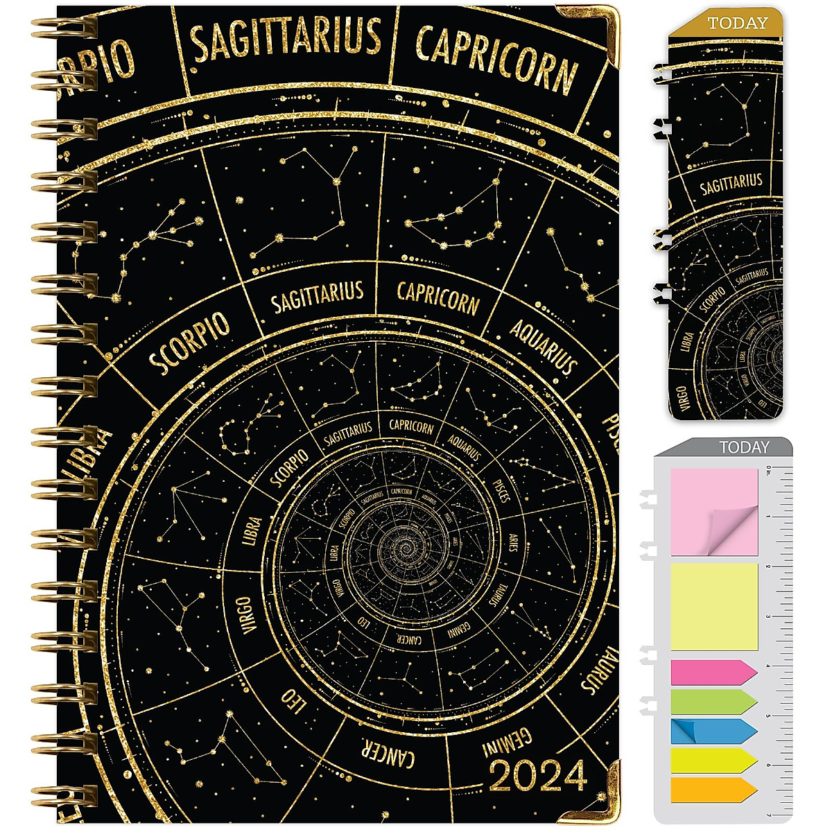 HARDCOVER 2024 Planner: (November 2023 Through December 2024) 5.5"x8" Daily Weekly Monthly Planner Yearly Agenda. Bookmark, Pocket Folder and Sticky Note Set (Zodiac)